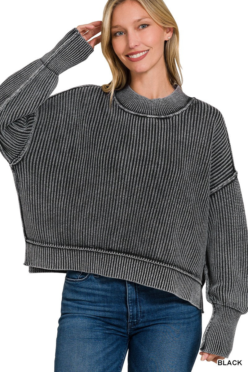 Washed Side Slit Oversized Cropped Sweater – 2Arrows Apparel LLC